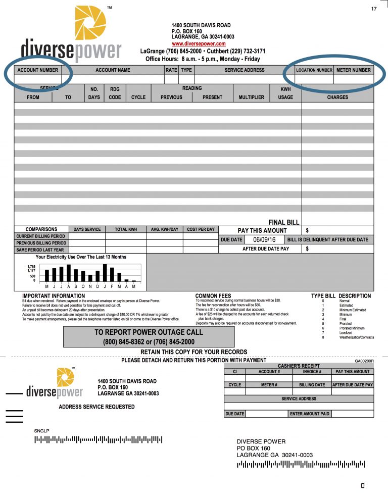Locate Your Account & Meter Numbers - Diverse Power